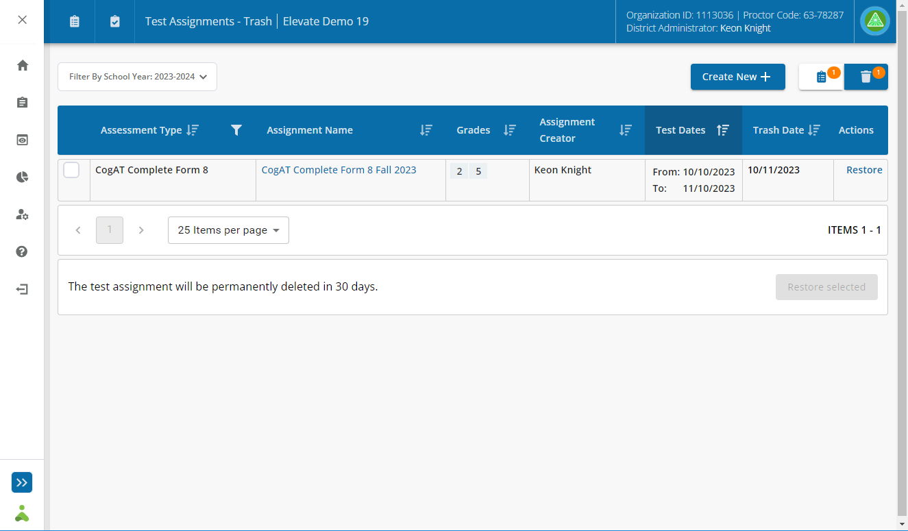 Restore a Deleted Test Assignment