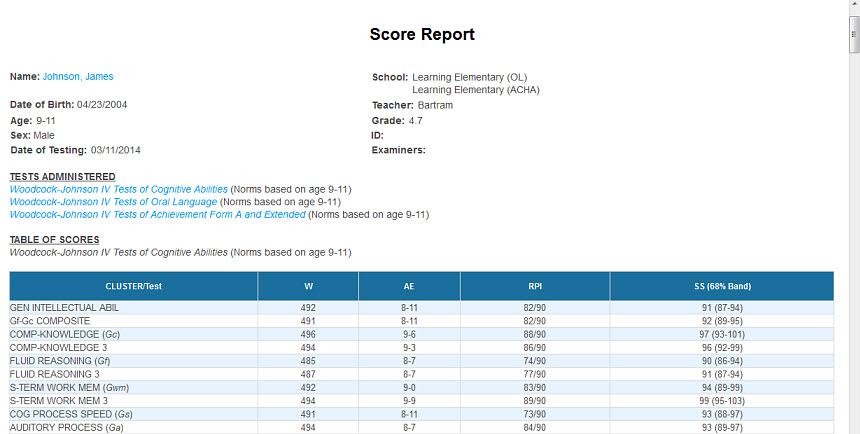 Score Report