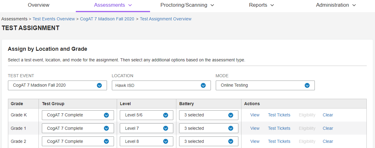 Print student test tickets