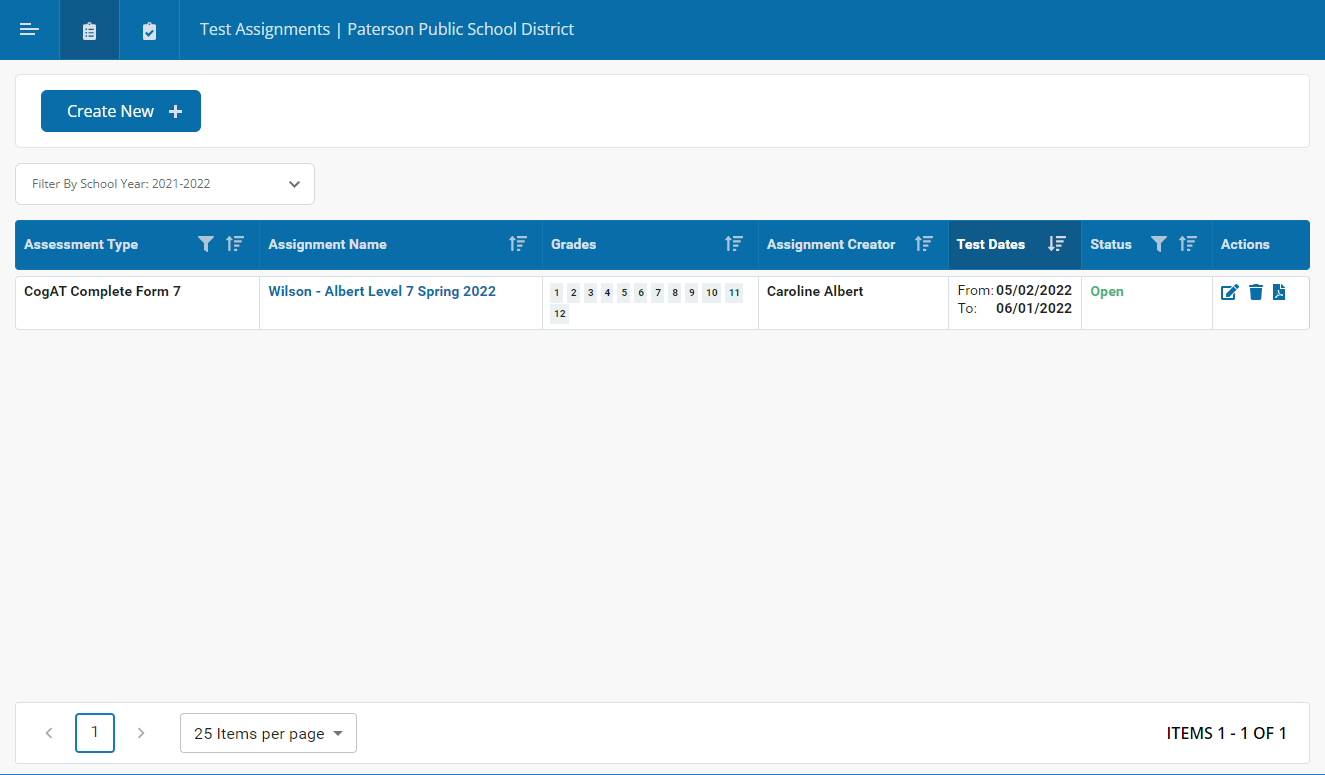Overview of the Test Assignment Dashboard